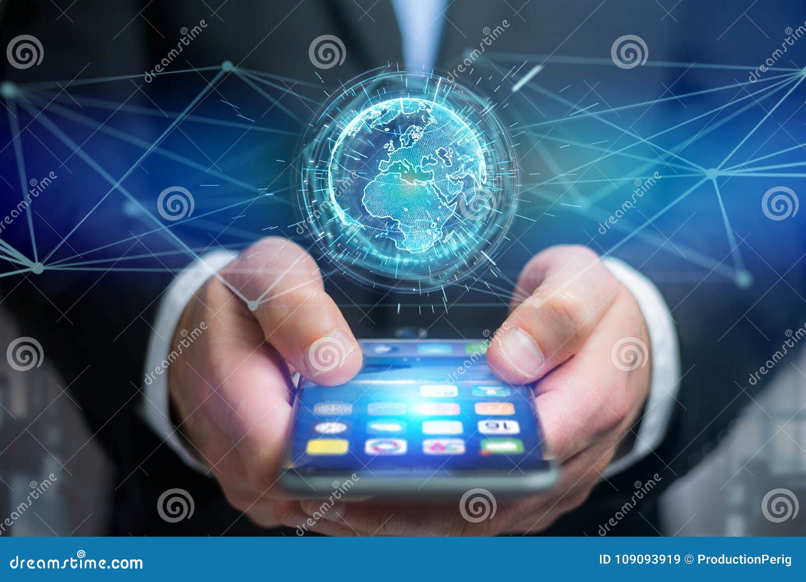 Connected Earth Globe Concept Icon on a Futuristic Interface Stock ...