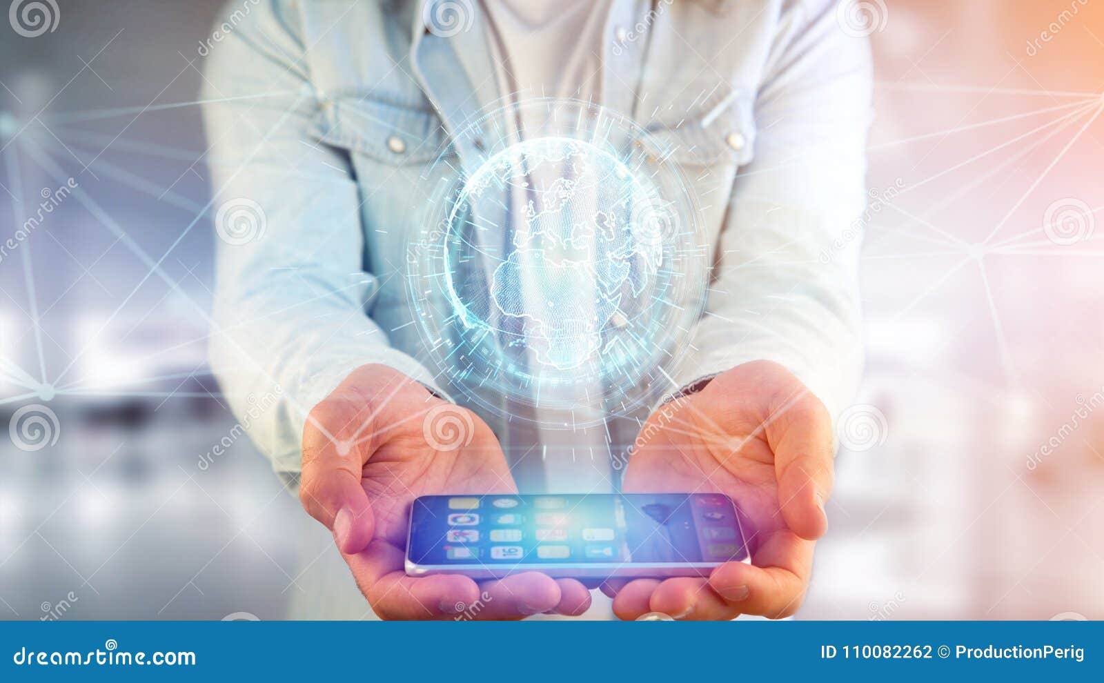 Connected Earth Globe Concept Icon on a Futuristic Interface Stock ...