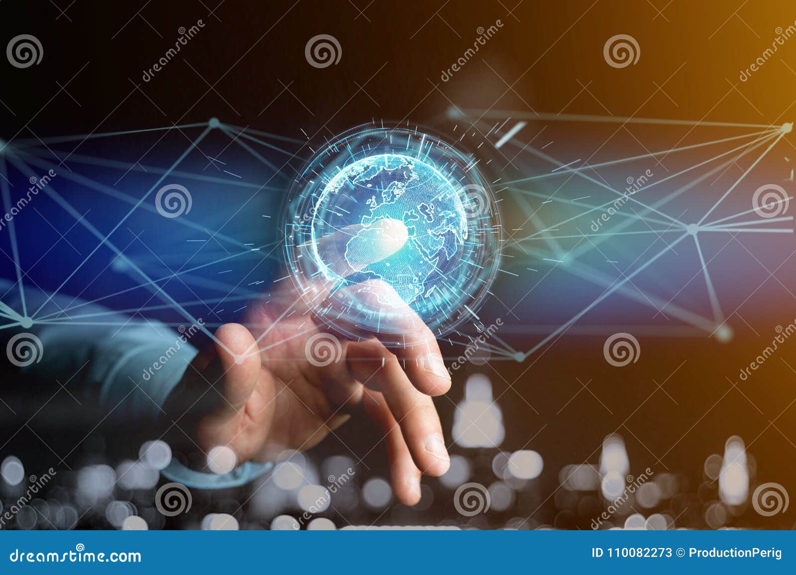 Connected Earth Globe Concept Icon on a Futuristic Interface Stock ...