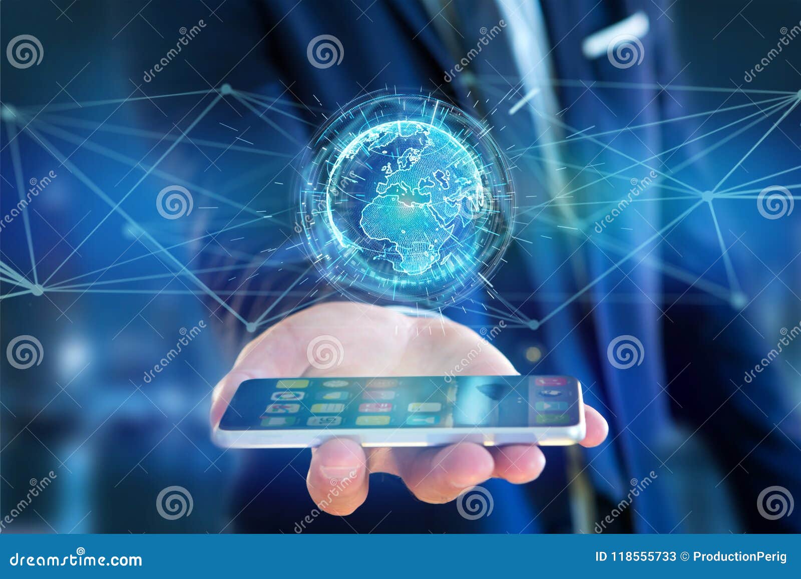 Connected Earth Globe Concept Icon on a Futuristic Interface Stock ...