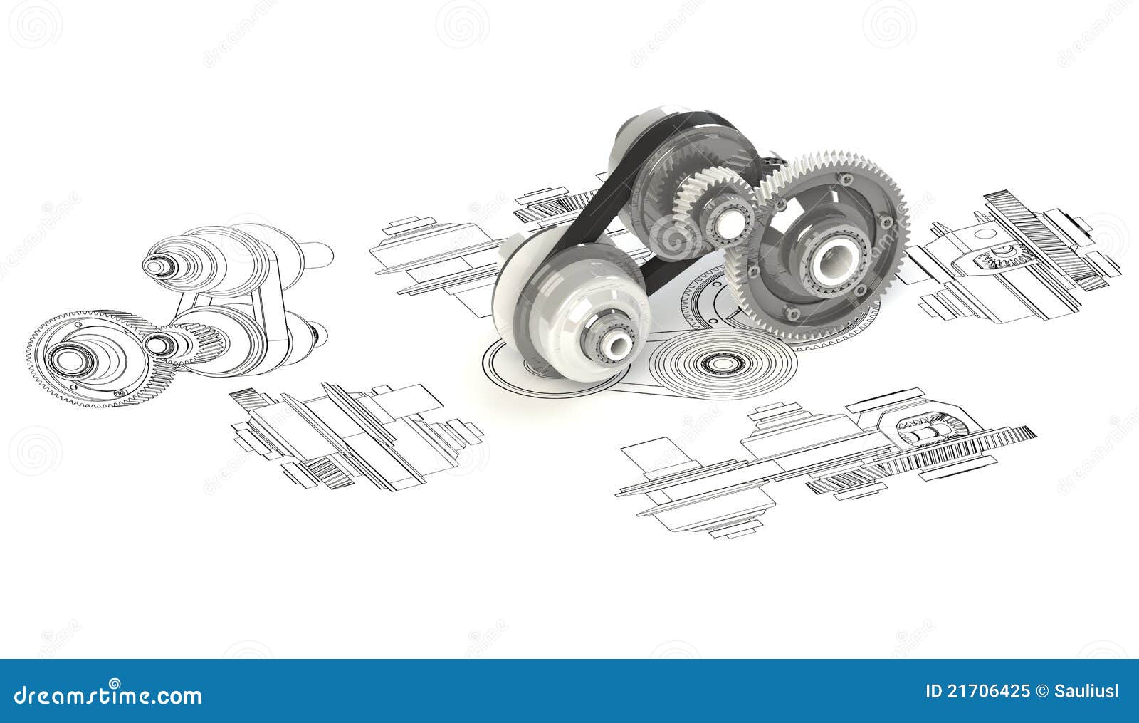 Connected Gears Isolated on White Stock Illustration - Illustration of ...