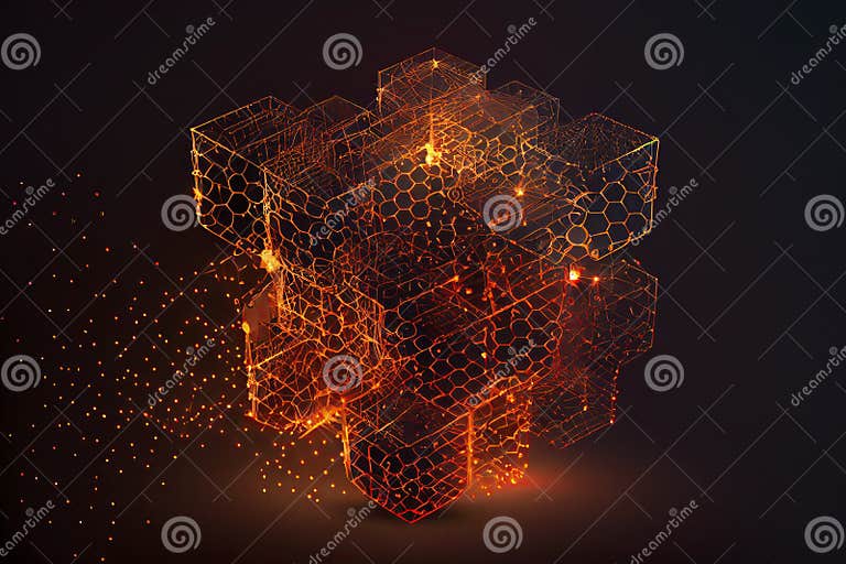 Connected Glowing 3d Grid, Digitalization, Wave, Network Created Stock ...