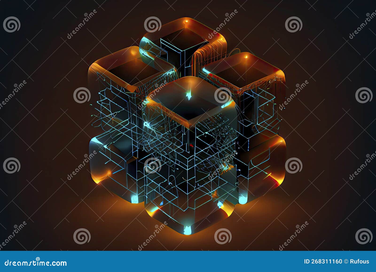 Connected Glowing 3d Grid, Digitalization, Wave, Network Created Stock ...