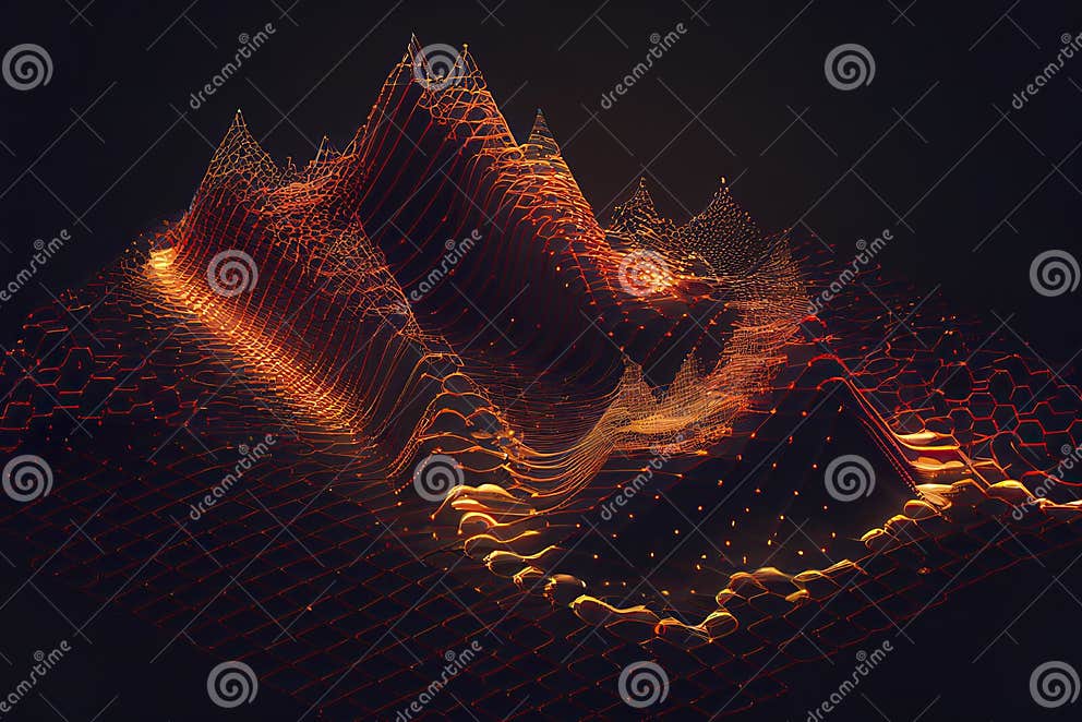Connected Glowing 3d Grid, Digitalization, Wave, Network Created Stock ...