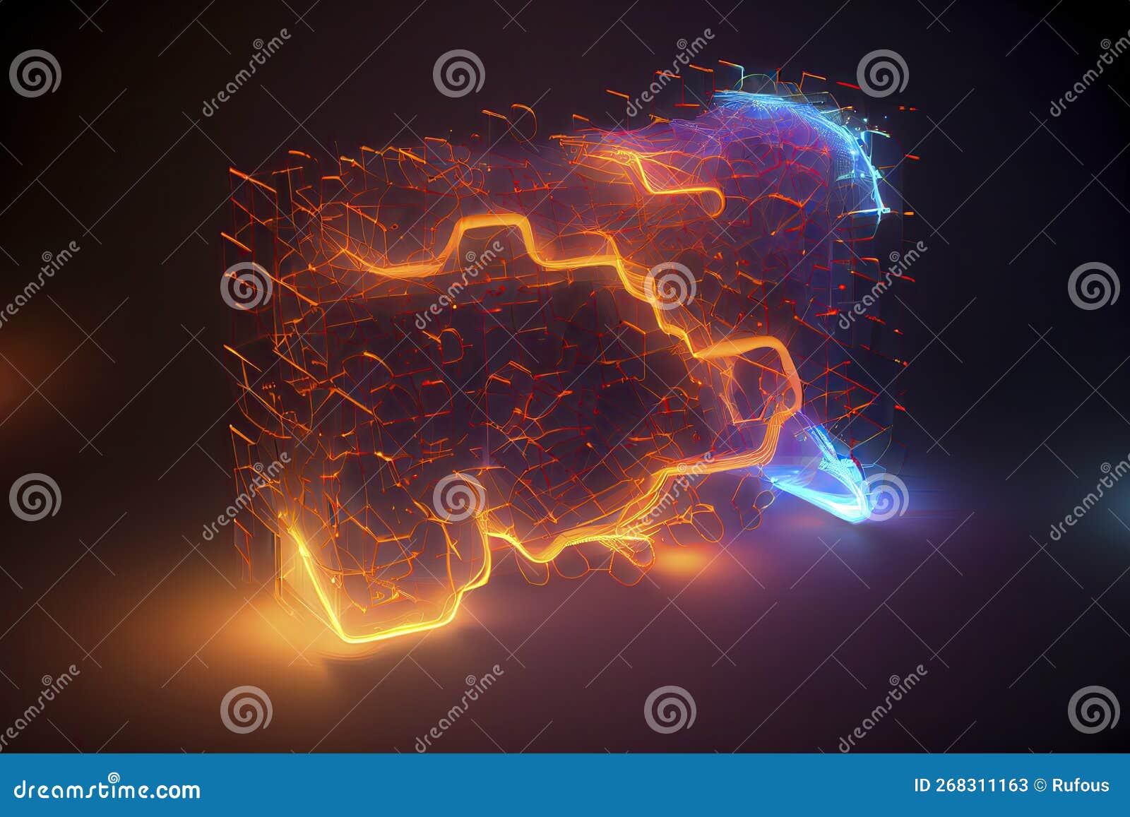 Connected Glowing 3d Grid, Digitalization, Wave, Network Created Stock ...