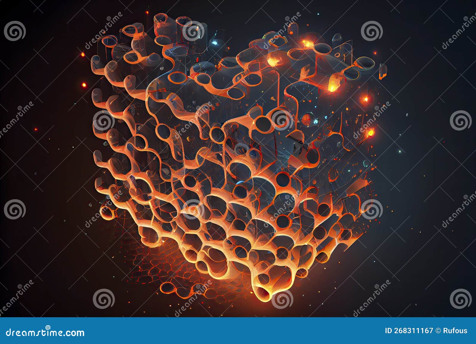 Connected Glowing 3d Grid, Digitalization, Wave, Network Created Stock ...