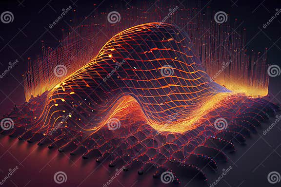 Connected Glowing 3d Grid, Digitalization, Wave, Network Created Stock ...