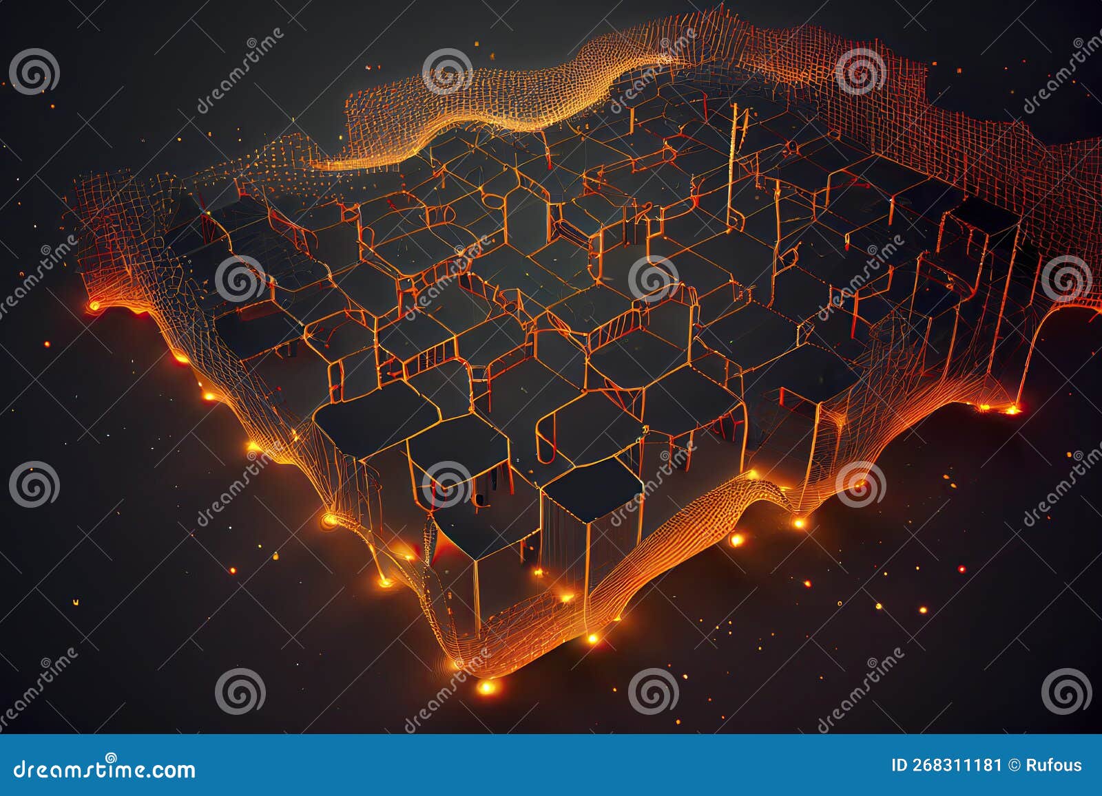 Connected Glowing 3d Grid, Digitalization, Wave, Network Created Stock ...