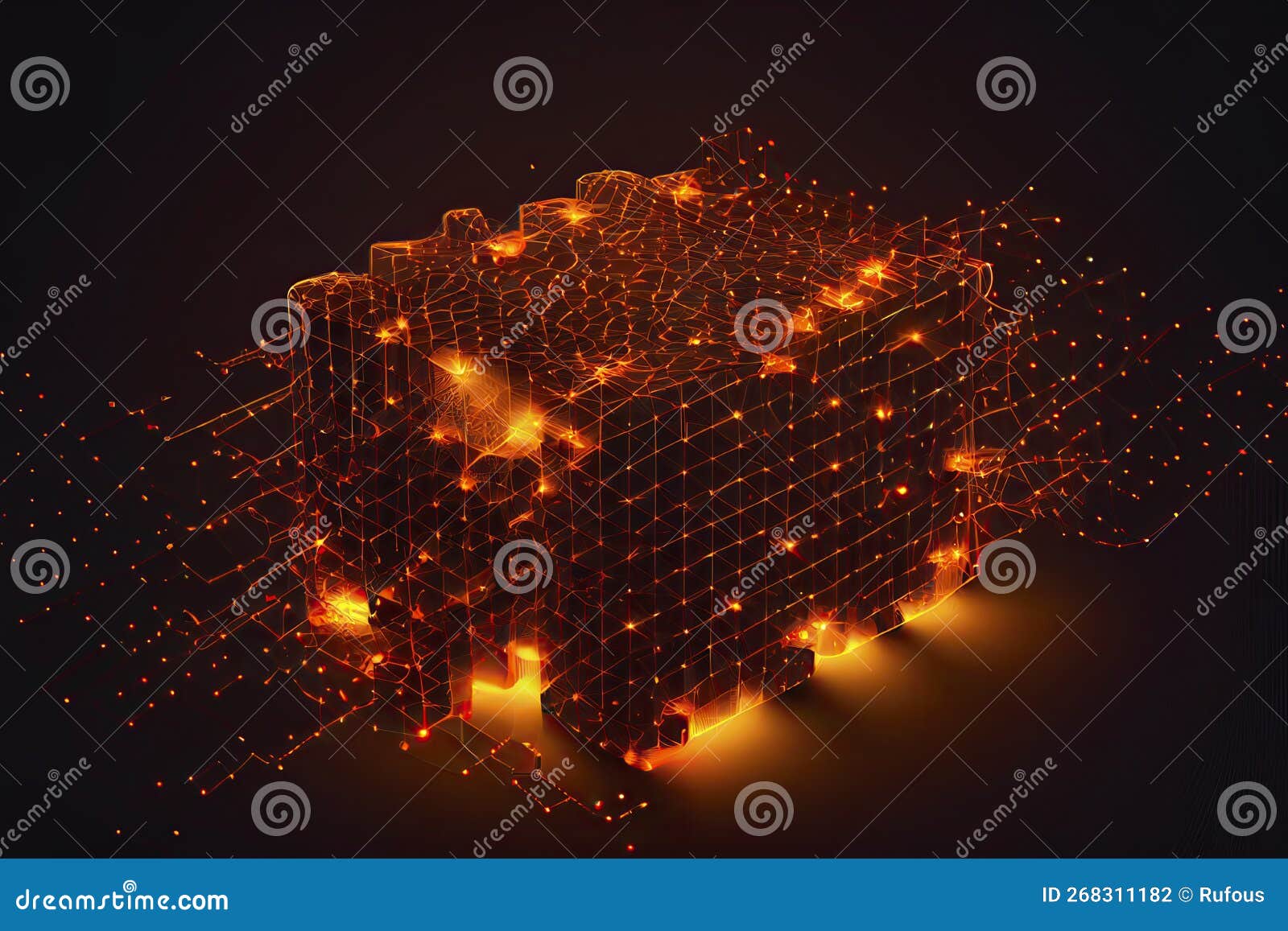 Connected Glowing 3d Grid, Digitalization, Wave, Network Created Stock ...