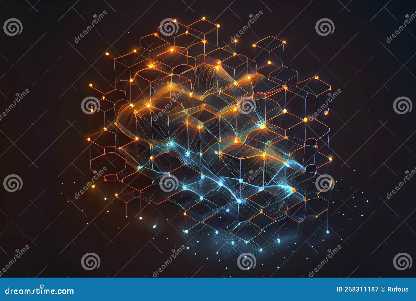Connected Glowing 3d Grid, Digitalization, Wave, Network Created Stock ...