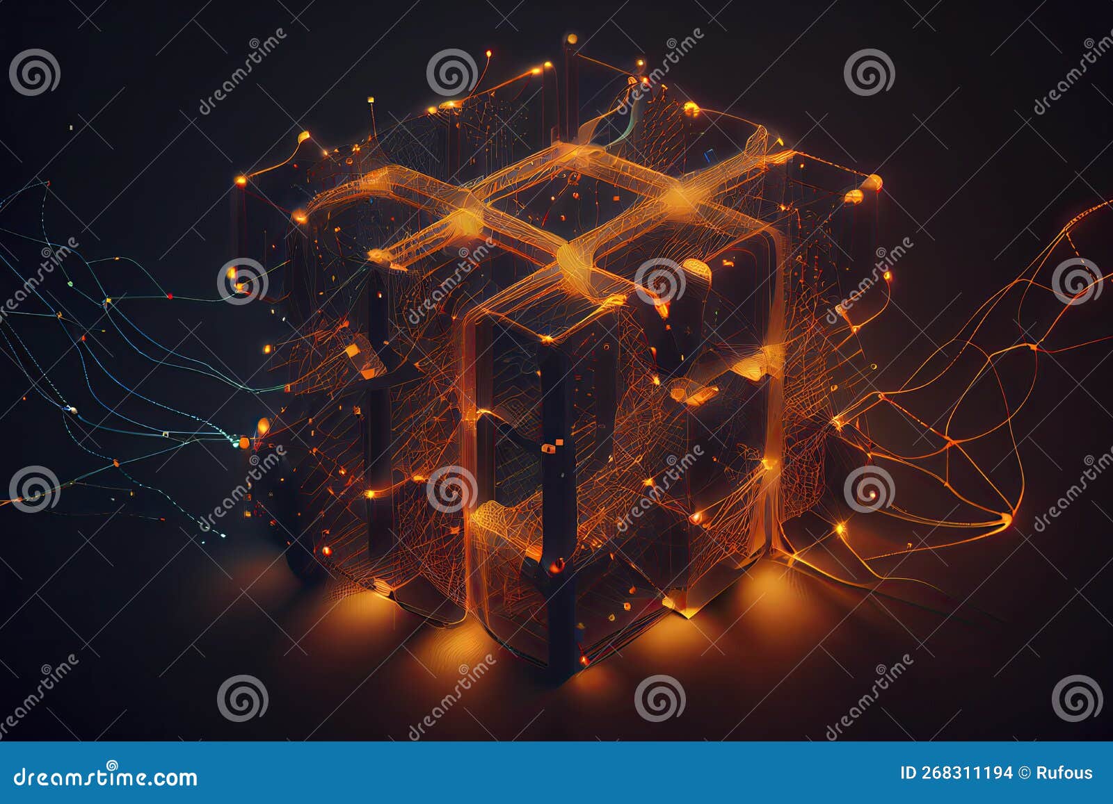 Connected Glowing 3d Grid, Digitalization, Wave, Network Created Stock ...
