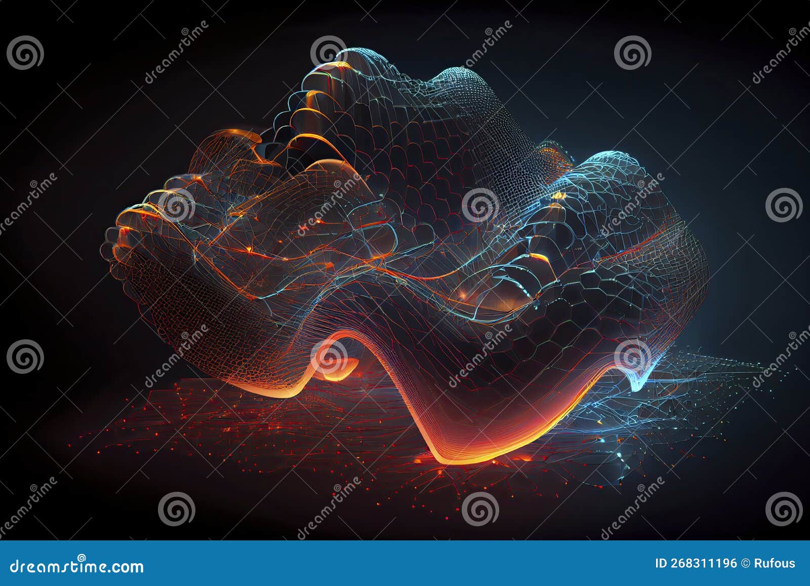 Connected Glowing 3d Grid, Digitalization, Wave, Network Created Stock ...