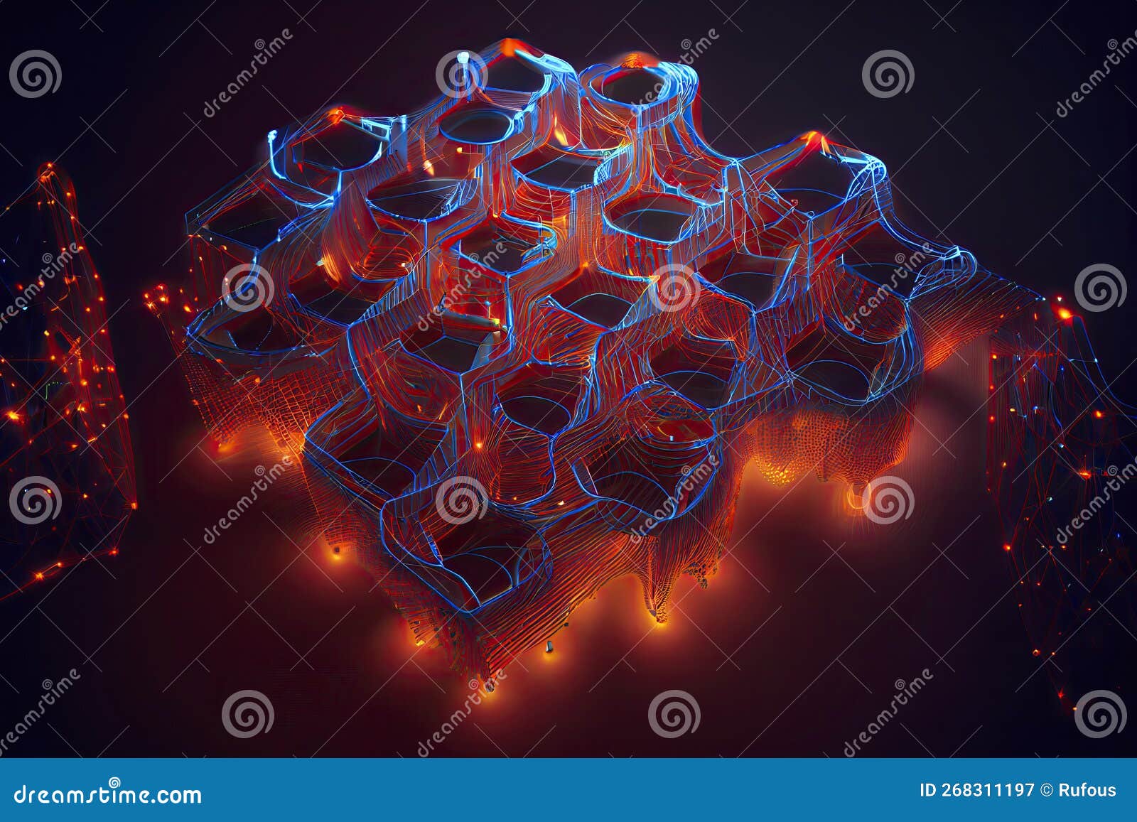 Connected Glowing 3d Grid, Digitalization, Wave, Network Created Stock ...