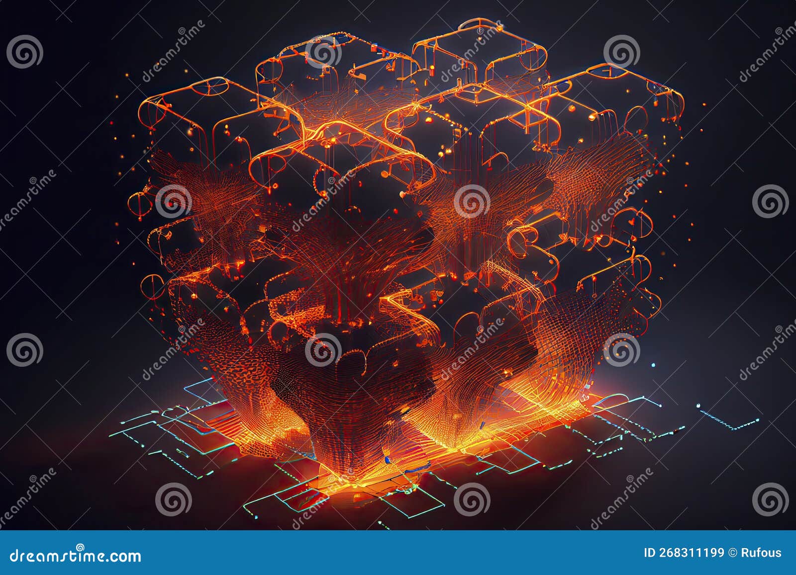 Connected Glowing 3d Grid, Digitalization, Wave, Network Created Stock ...