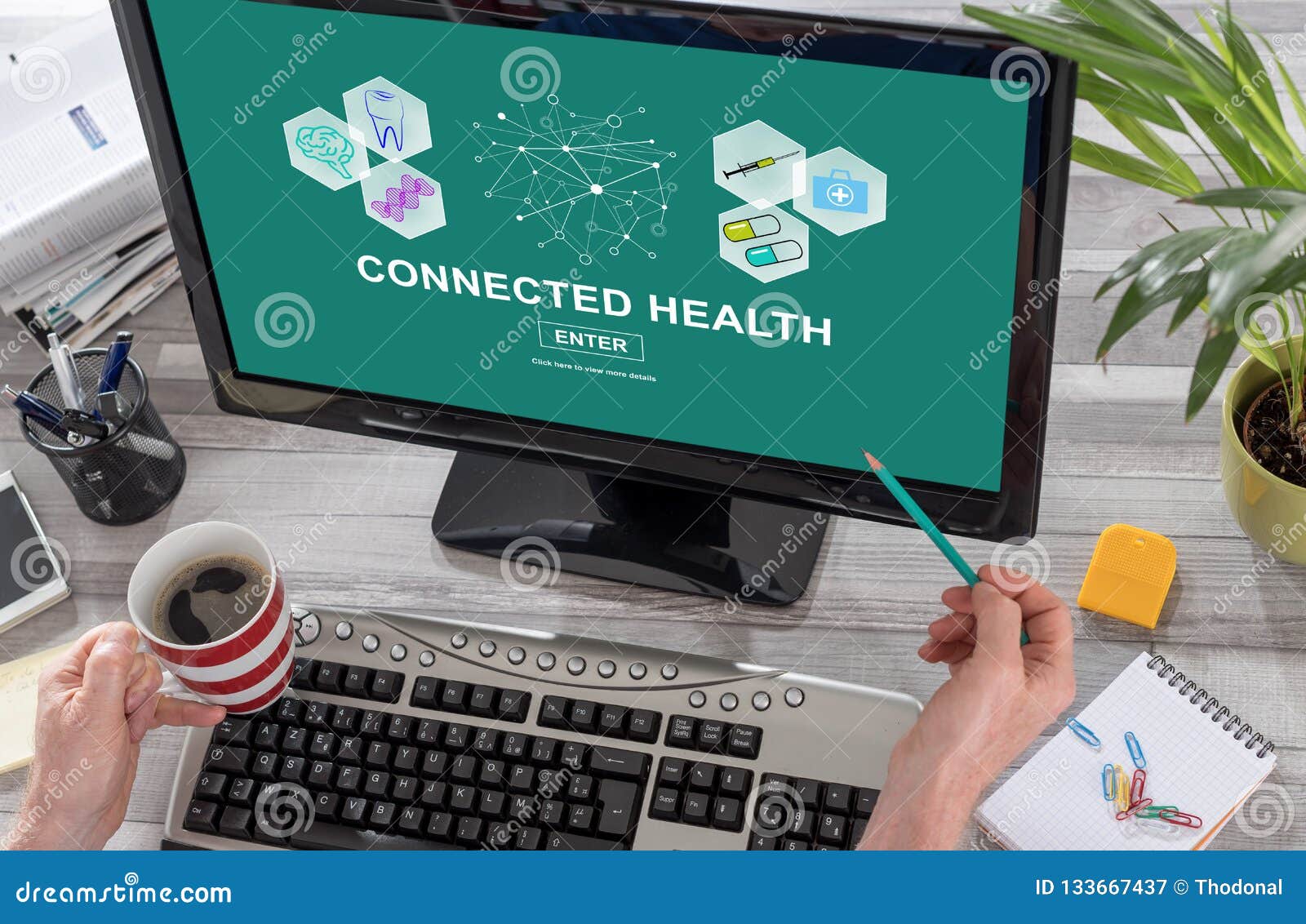 Connected Health Concept on a Computer Stock Image - Image of digital ...