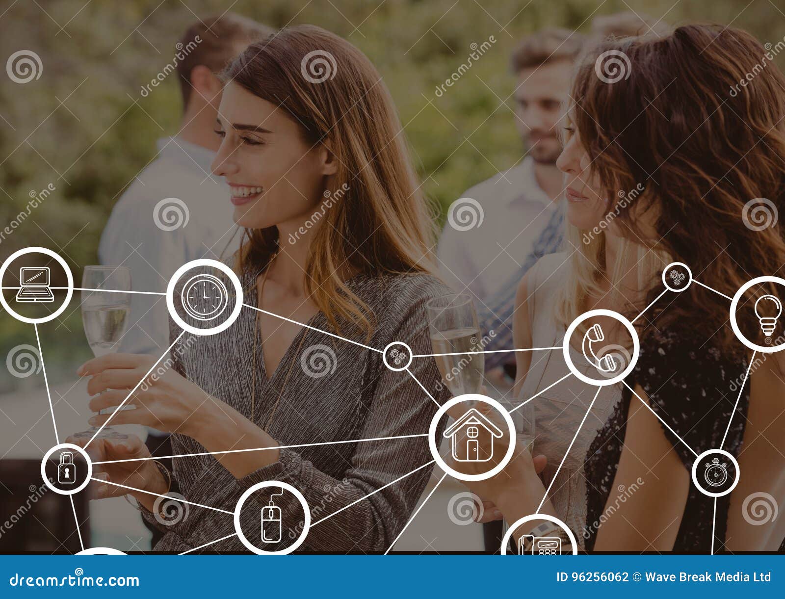 Connected Icons Against Party Background Stock Photo - Image of ...