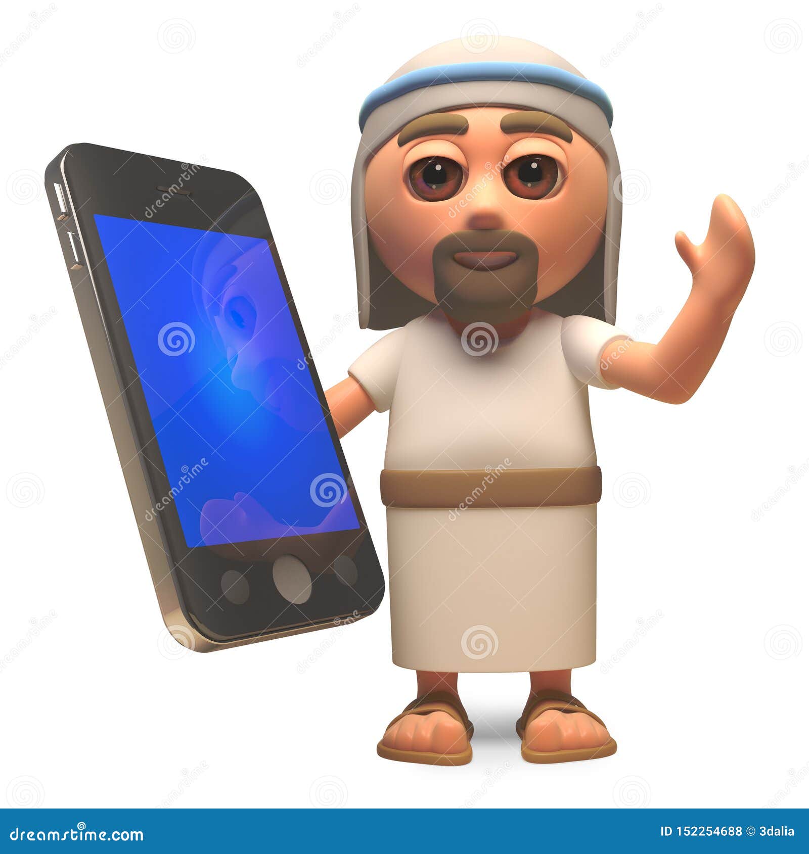 Connected Jesus Christ Son of God Using a Smartphone Tablet Device, 3d ...
