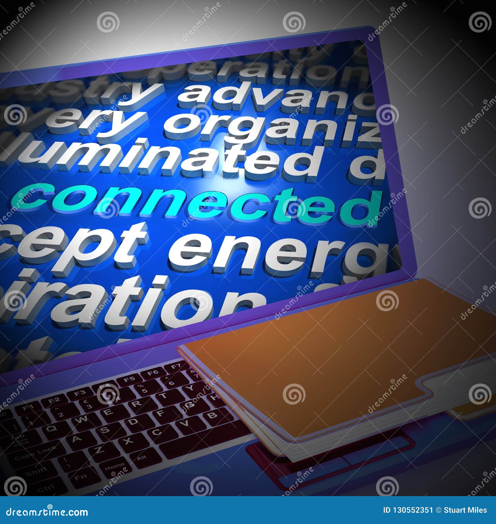 Connected Word Cloud Laptop Shows Communications And Connections ...