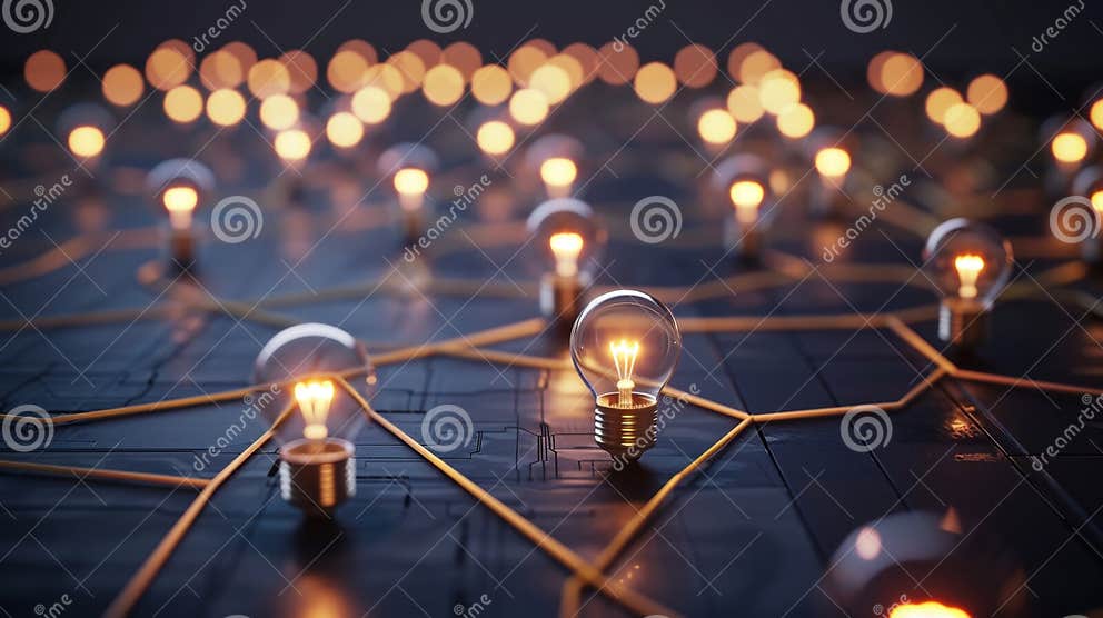 Connected Light Bulbs Network - Generative AI Stock Photo - Image of ...