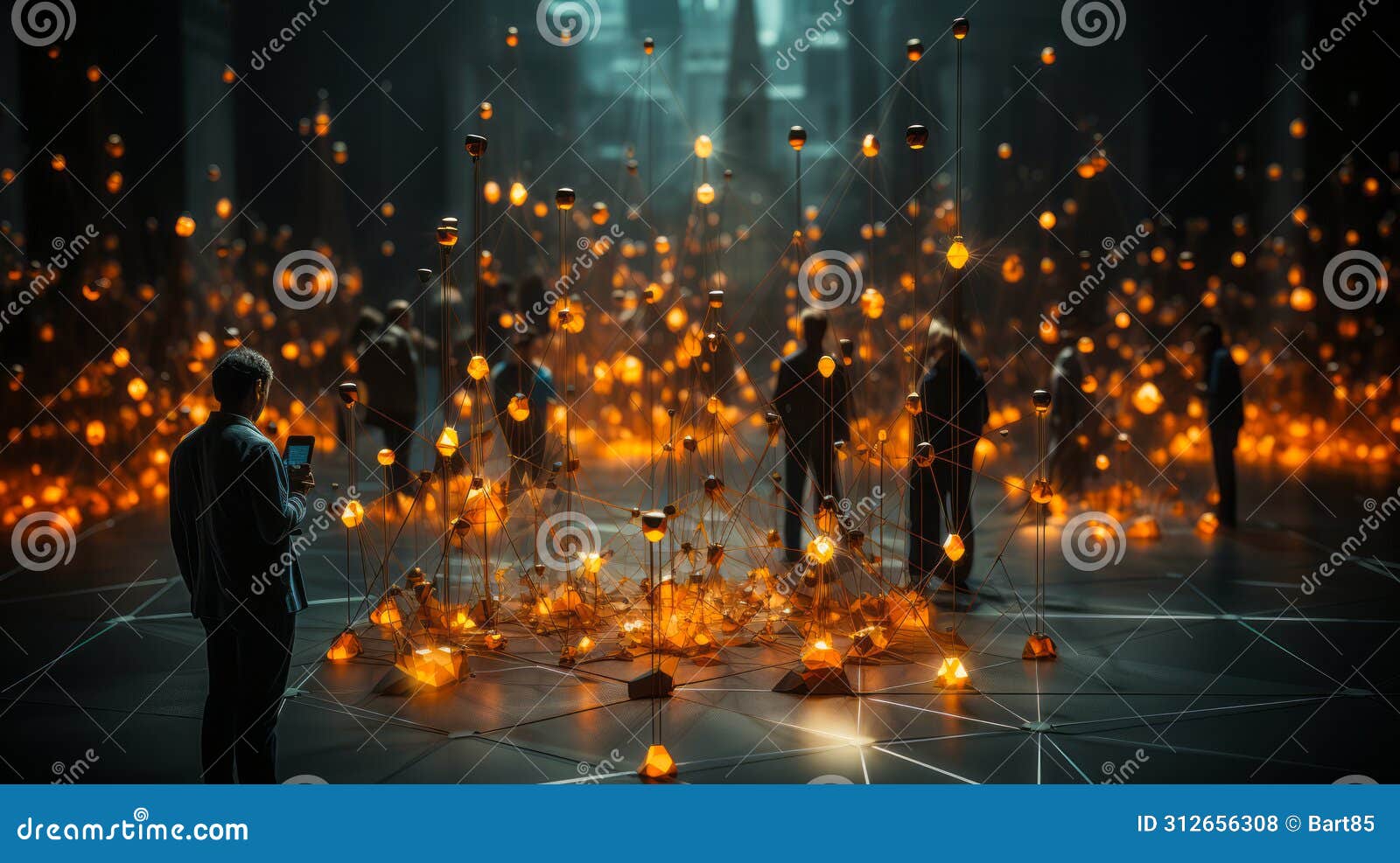 Connected Lives Illustration Of People Interlinked In A Network Royalty ...