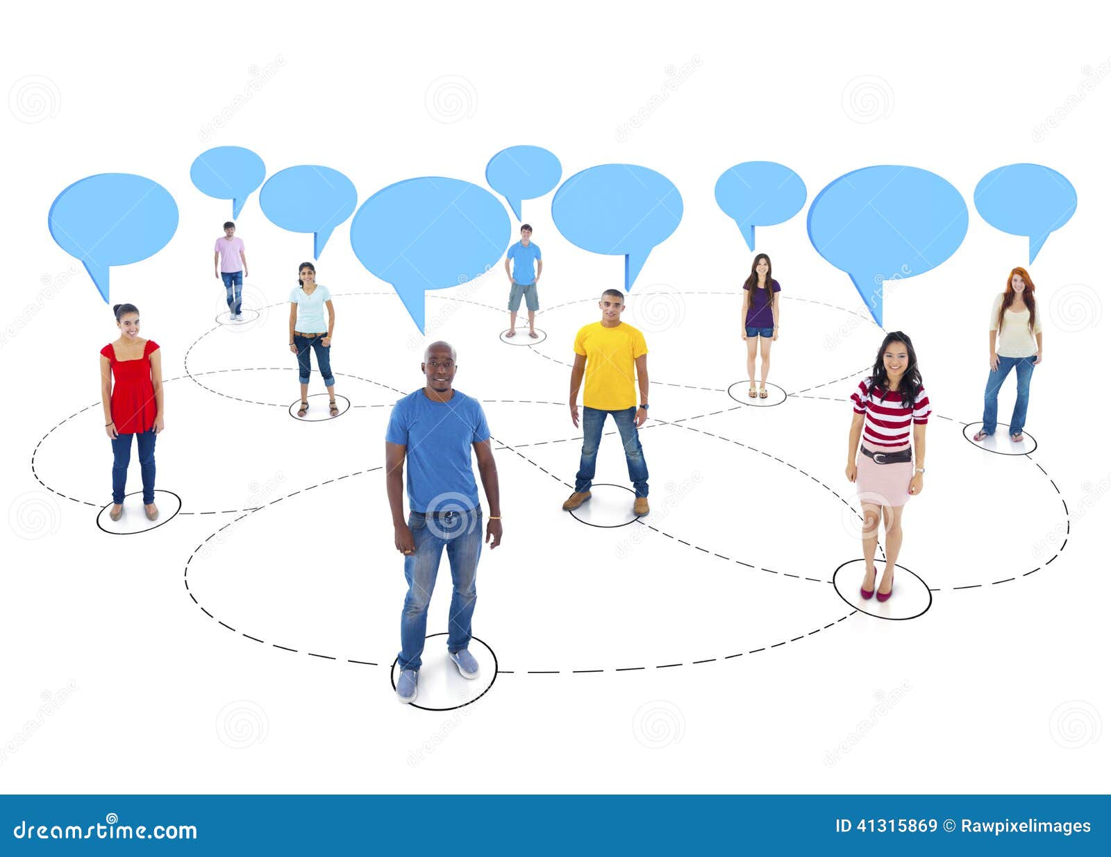 Connected Multi-Ethnic People with Empty Speech Bubbles Above Stock ...