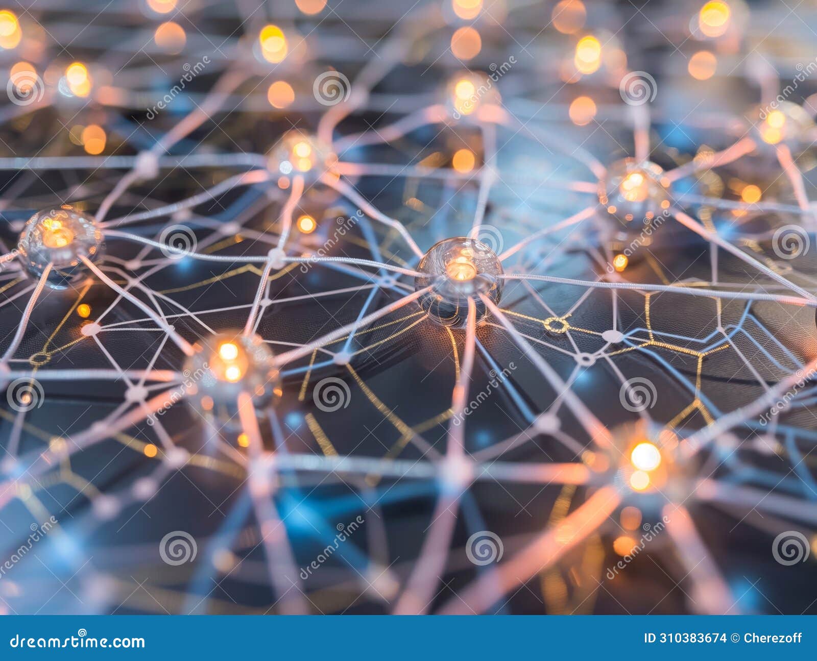 Connected Network Concept with Illuminated Nodes Stock Photo - Image of ...