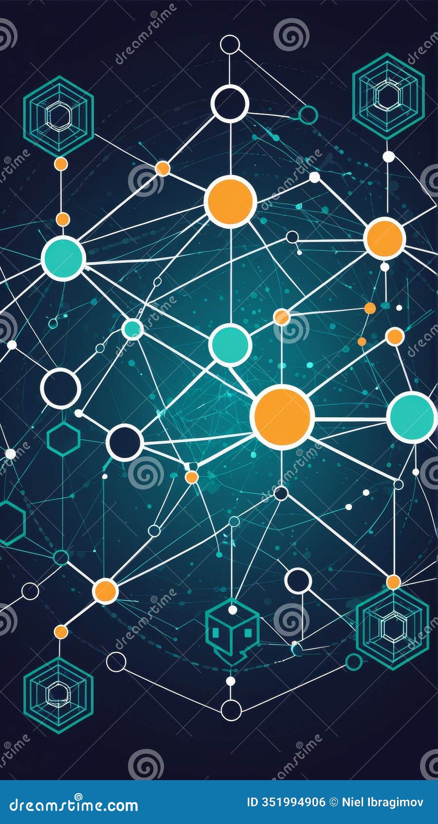 Connected Network of Nodes and Lines in Digital Abstract Concept Art ...