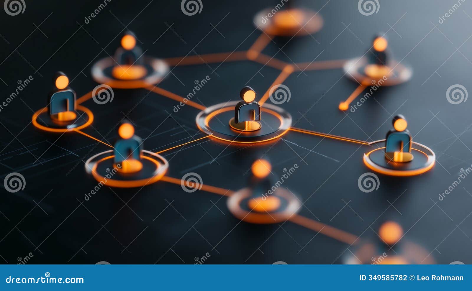 Connected Nodes and Glowing Orange Figures Representing Digital ...