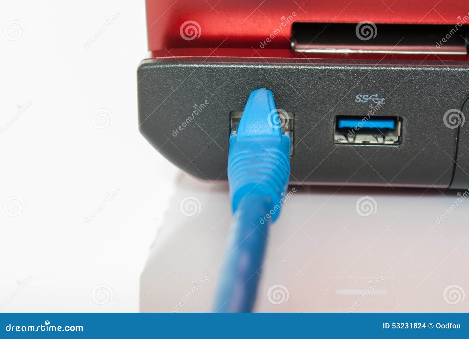Connected Patch Cable To Laptop, Plug with Internet Cable and La Stock ...