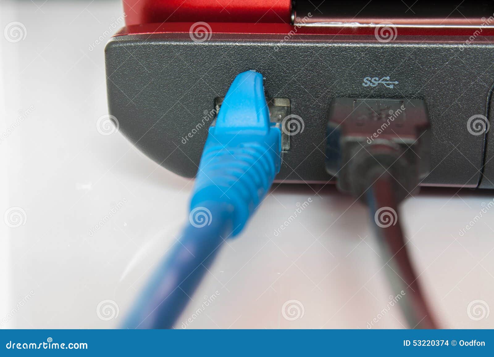 Connected Patch Cable To Laptop, Plug with Internet Cable and Lan Stock ...