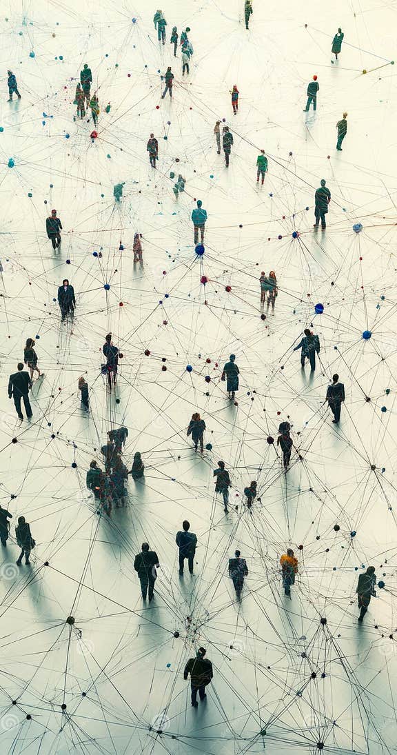 Connected People Walking Network Visualized with Interlinked Lines ...