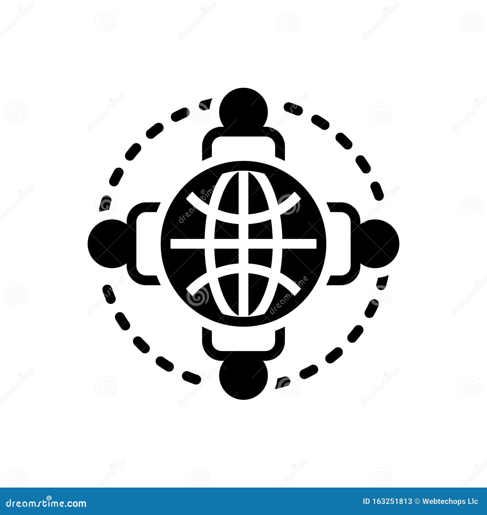 Black Solid Icon for Connected Persons Around the Earth, Unity and ...