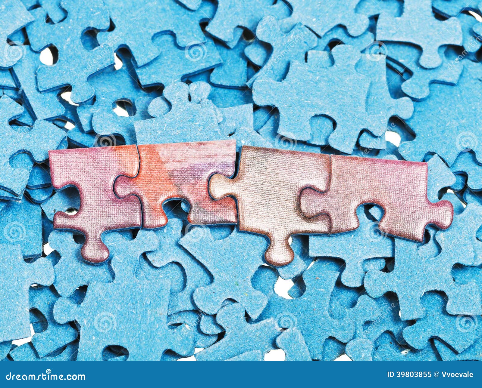 Connected Pieces on Pile of Blue Jigsaw Puzzles Stock Image - Image of ...