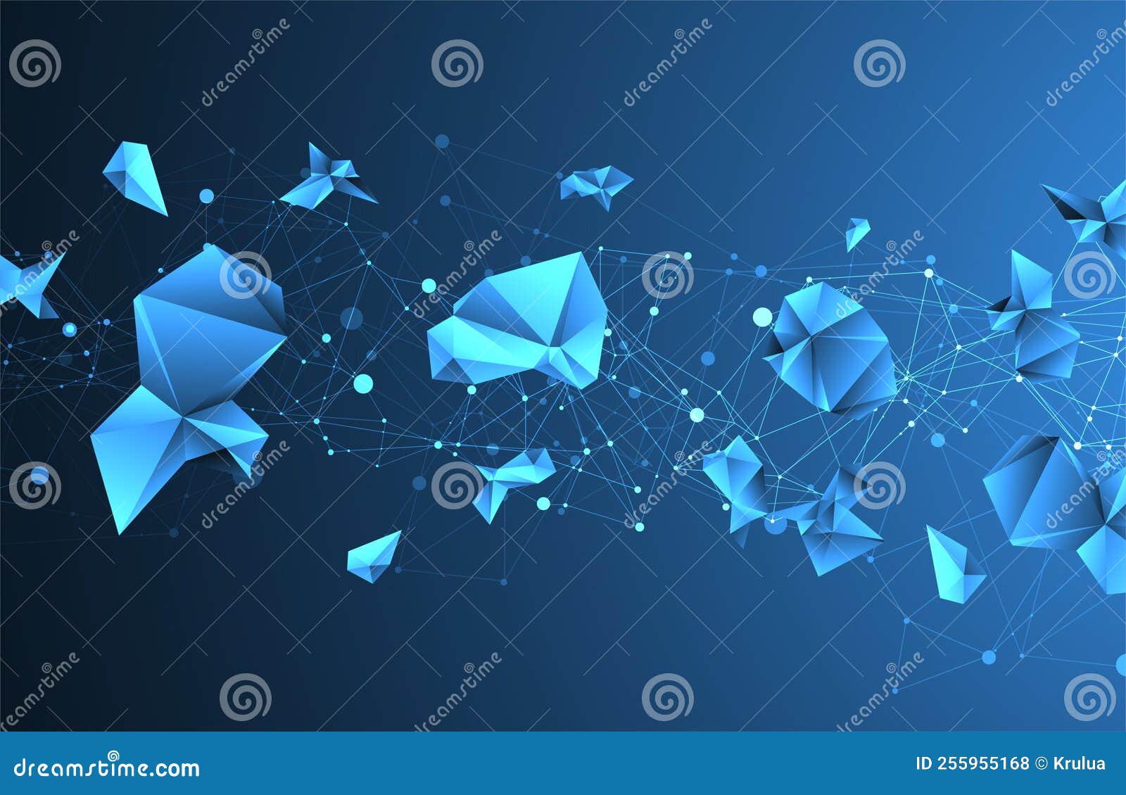 Connected Polygons. Glowing Blue Plexus Vector Background, Digital Data ...