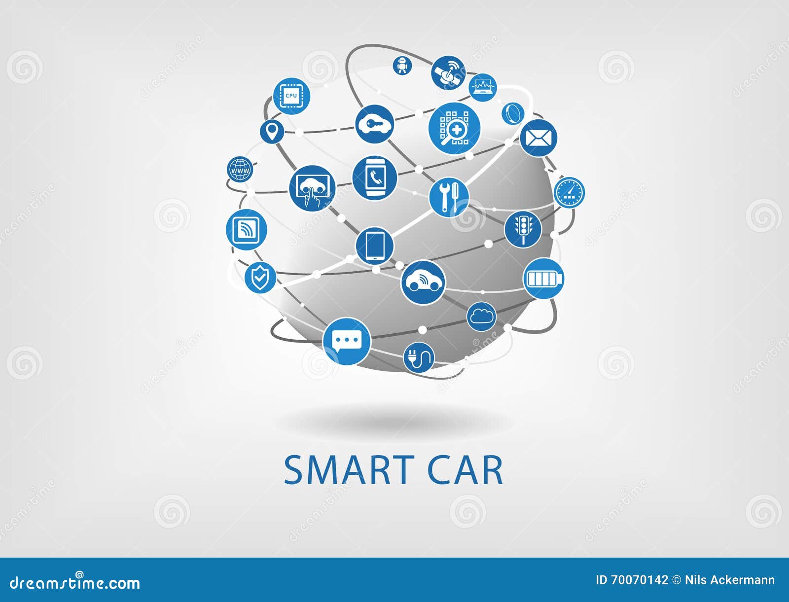 The Connected Car. Smart Car Icon With Wireless Connectivity Symbol ...