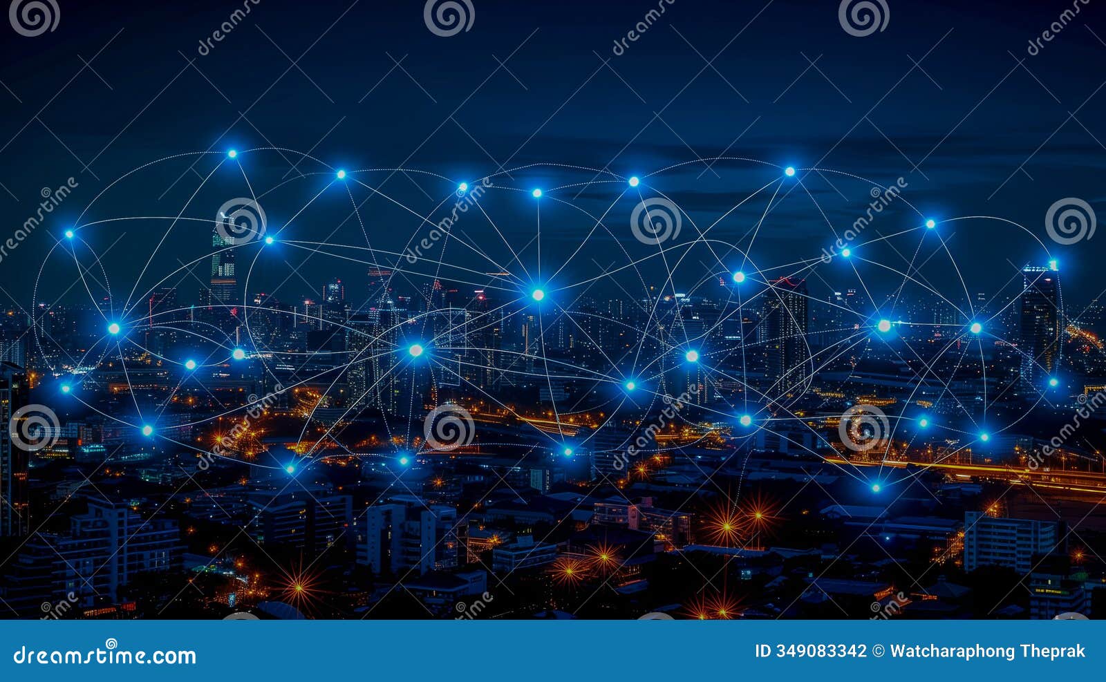 Connected Smart City Network with Glowing Digital Nodes Stock ...