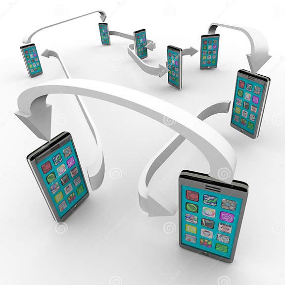Connected Smart Phones Cell Phone Communication Stock Illustration ...