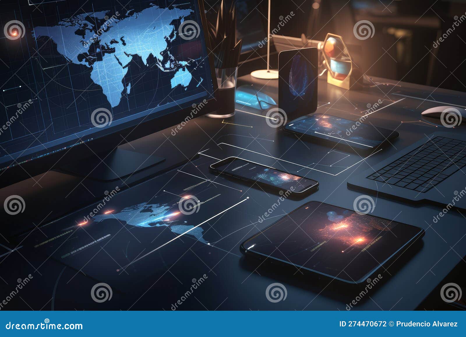 Connected Technological Devices Stock Illustration - Illustration of ...