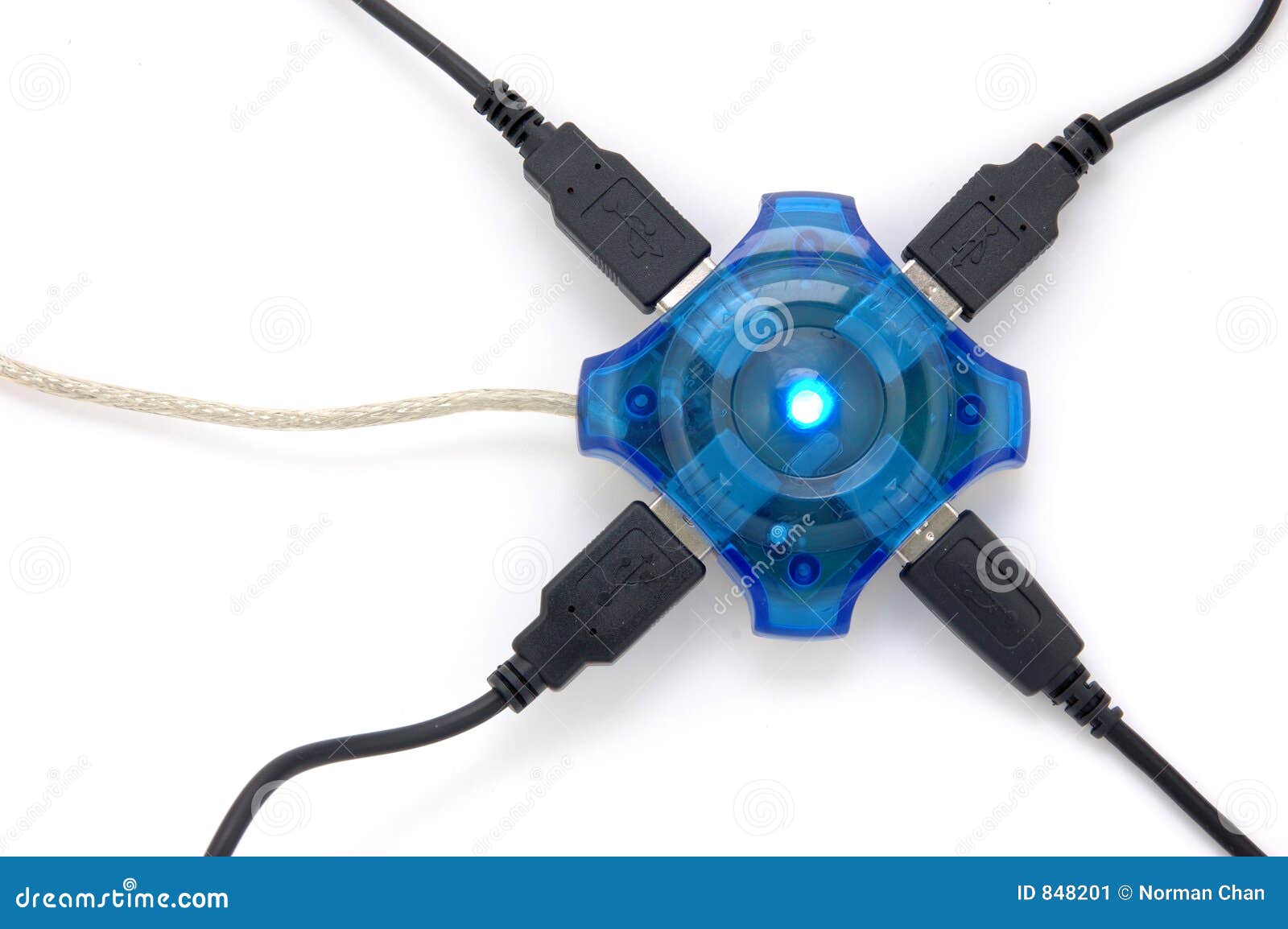 Connected Usb Hub with Blue Light Stock Image - Image of business ...