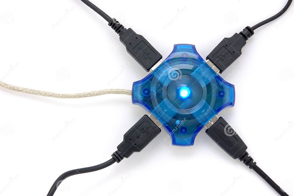 Connected Usb Hub with Blue Light Stock Image - Image of business ...