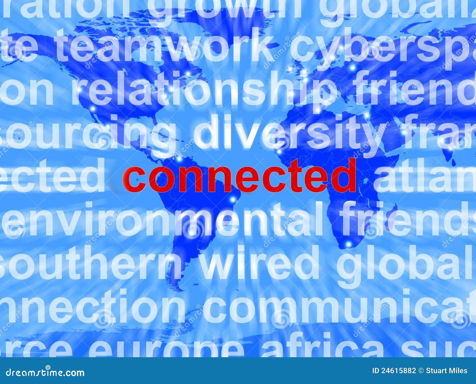 Connected Word on Map Showing Global Networks and Connections Stock ...