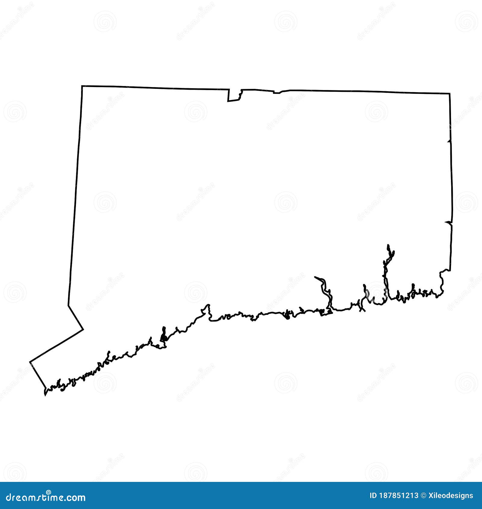 Connecticut CT State Border USA Map Outline Stock Vector - Illustration ...