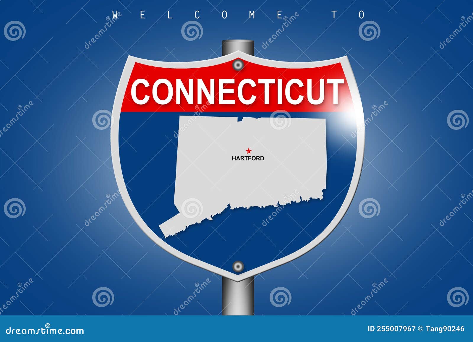 Connecticut on Highway Road Sign Over Blue Background Stock ...