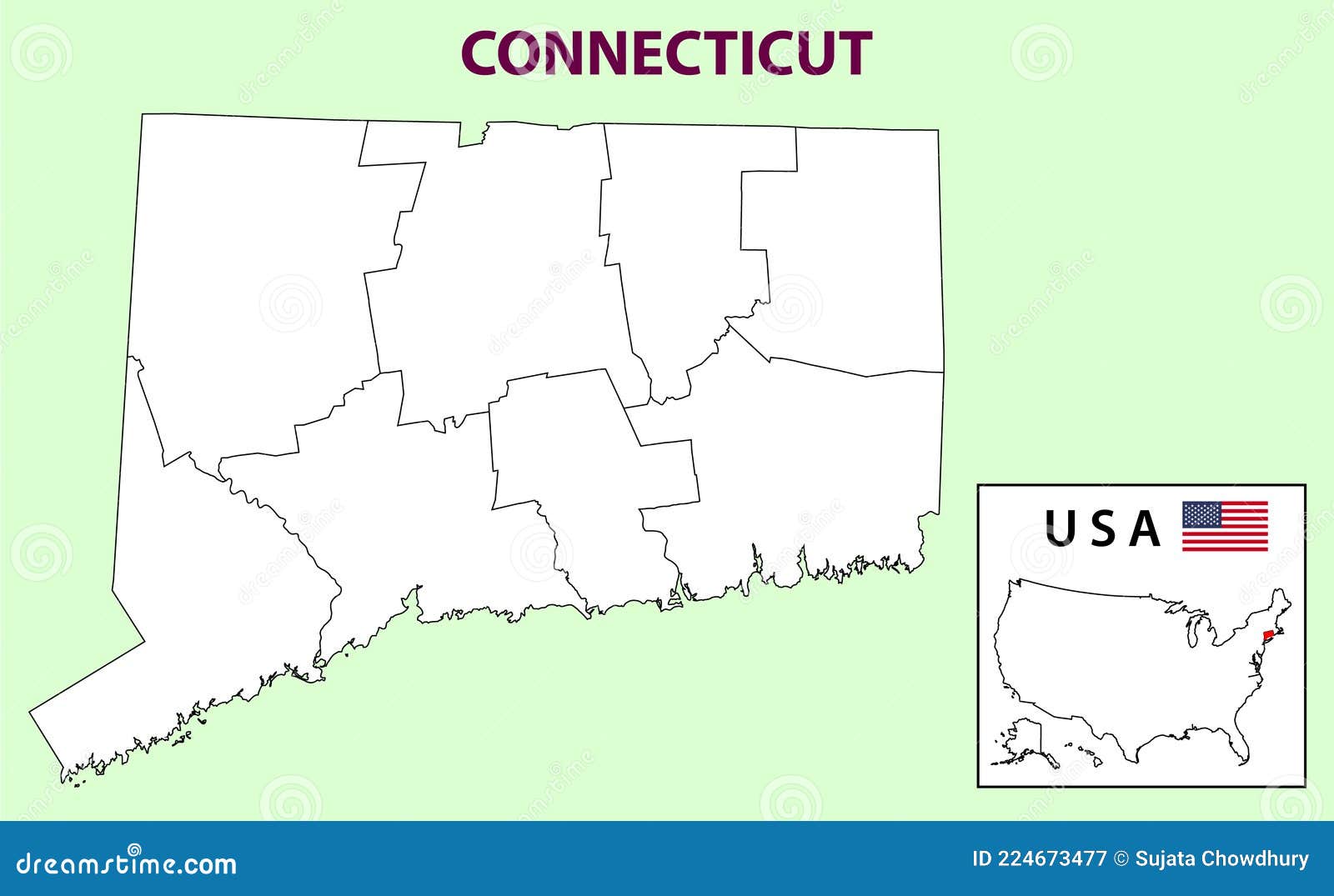 Connecticut Map. District Map Of Connecticut In Outline. District Map ...