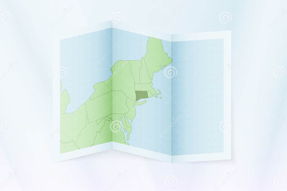 Connecticut Map, Folded Paper with Connecticut Map Stock Illustration ...