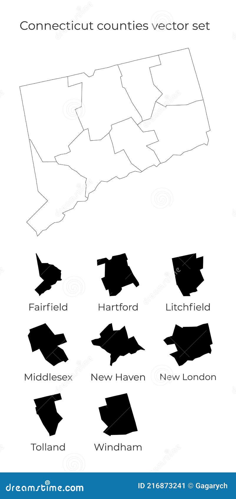 Connecticut Map with Shapes of Regions. Stock Vector - Illustration of ...