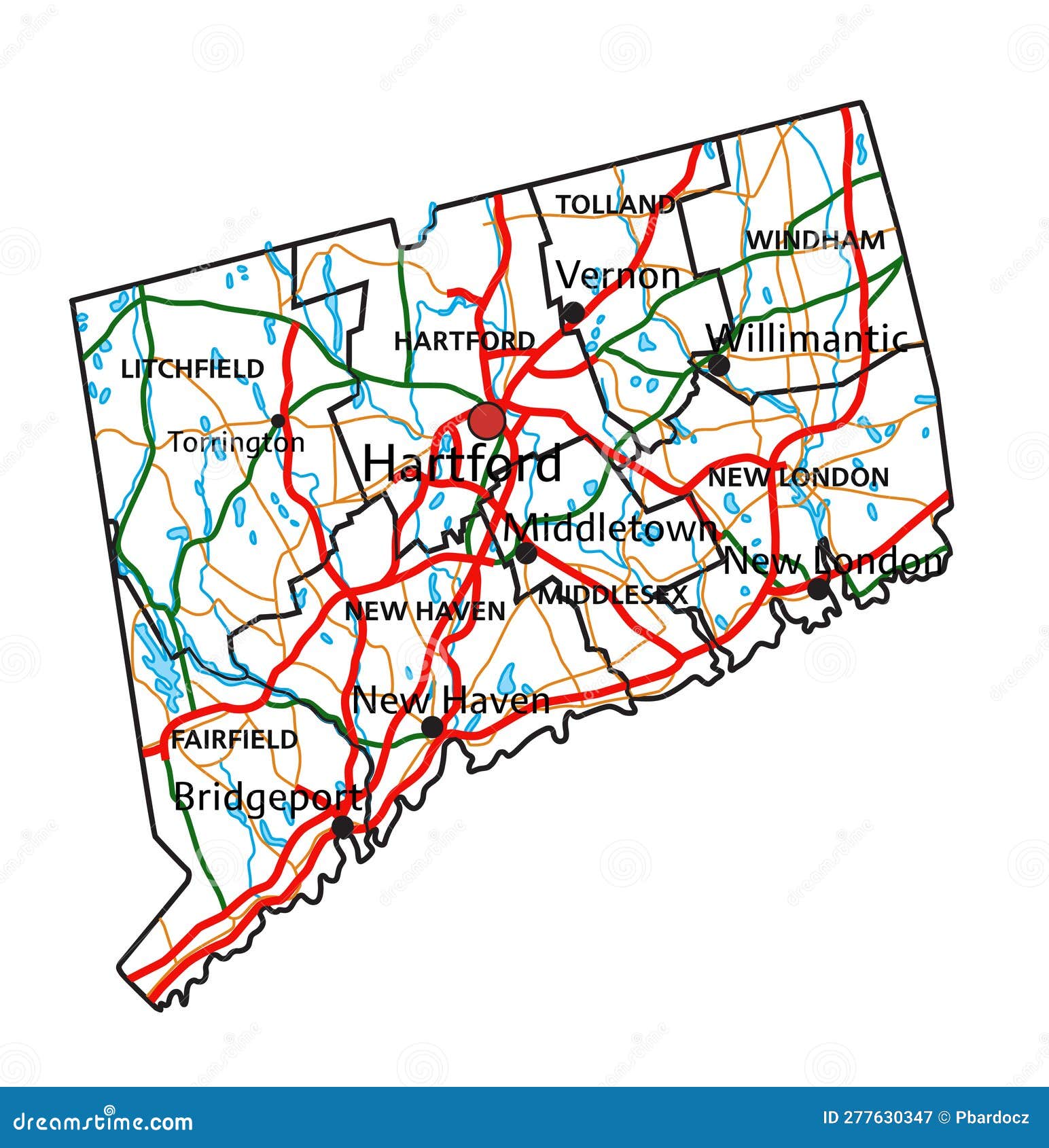 Connecticut Road and Highway Map. Stock Vector - Illustration of avenue ...