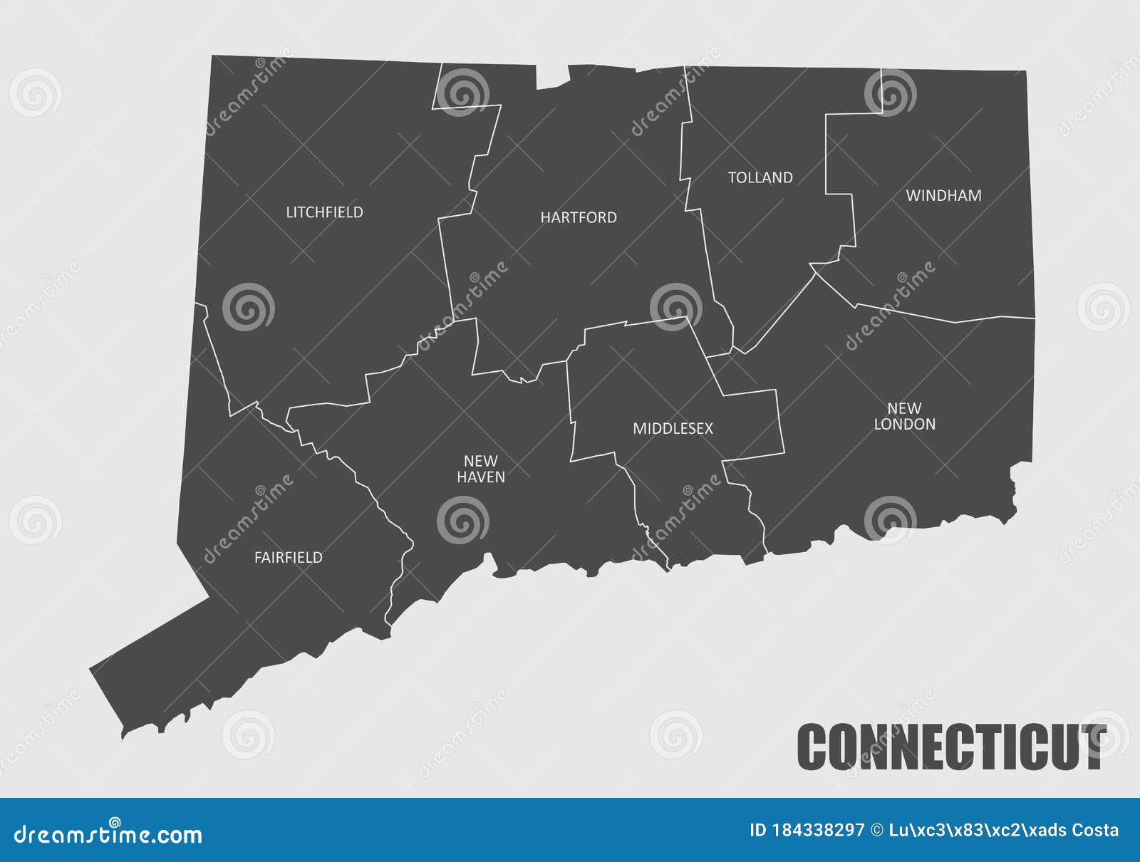 Connecticut State Counties Map Stock Vector - Illustration of outline ...