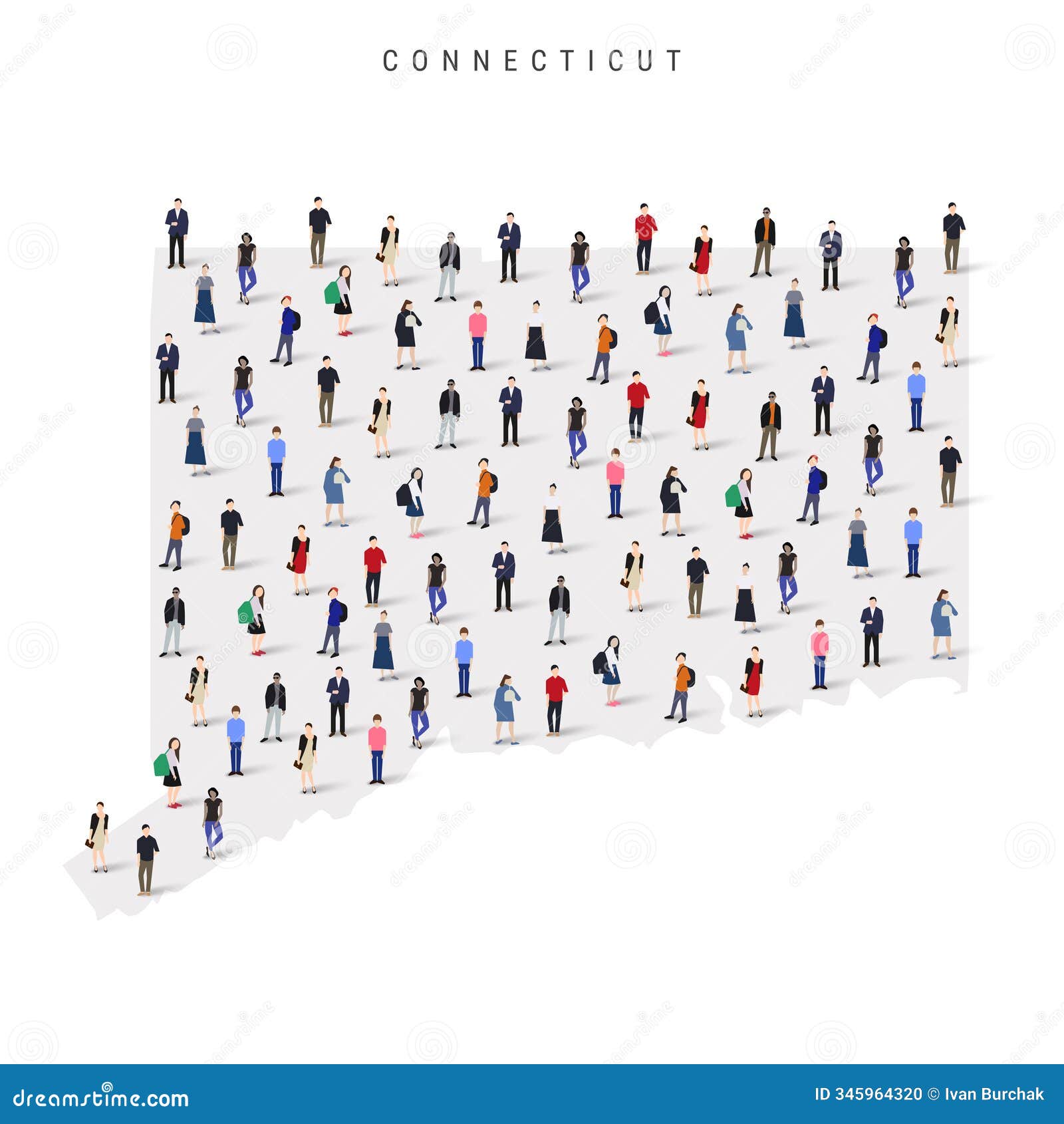 Connecticut People Map. Detailed Vector Silhouette. Mixed Crowd Of Men ...
