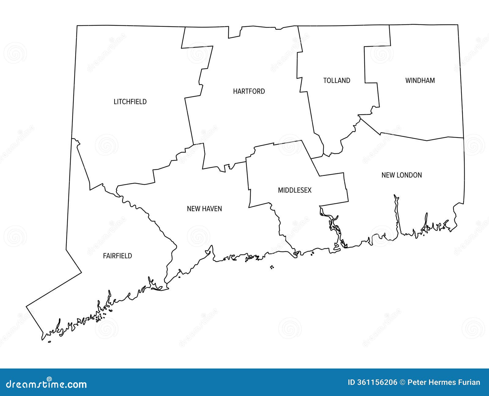 State of Connecticut Divided into Counties, Outline Map Stock ...
